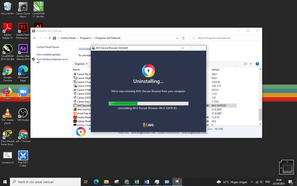 Cara uninstall AVG Secure browser di windows 10 dengan benar