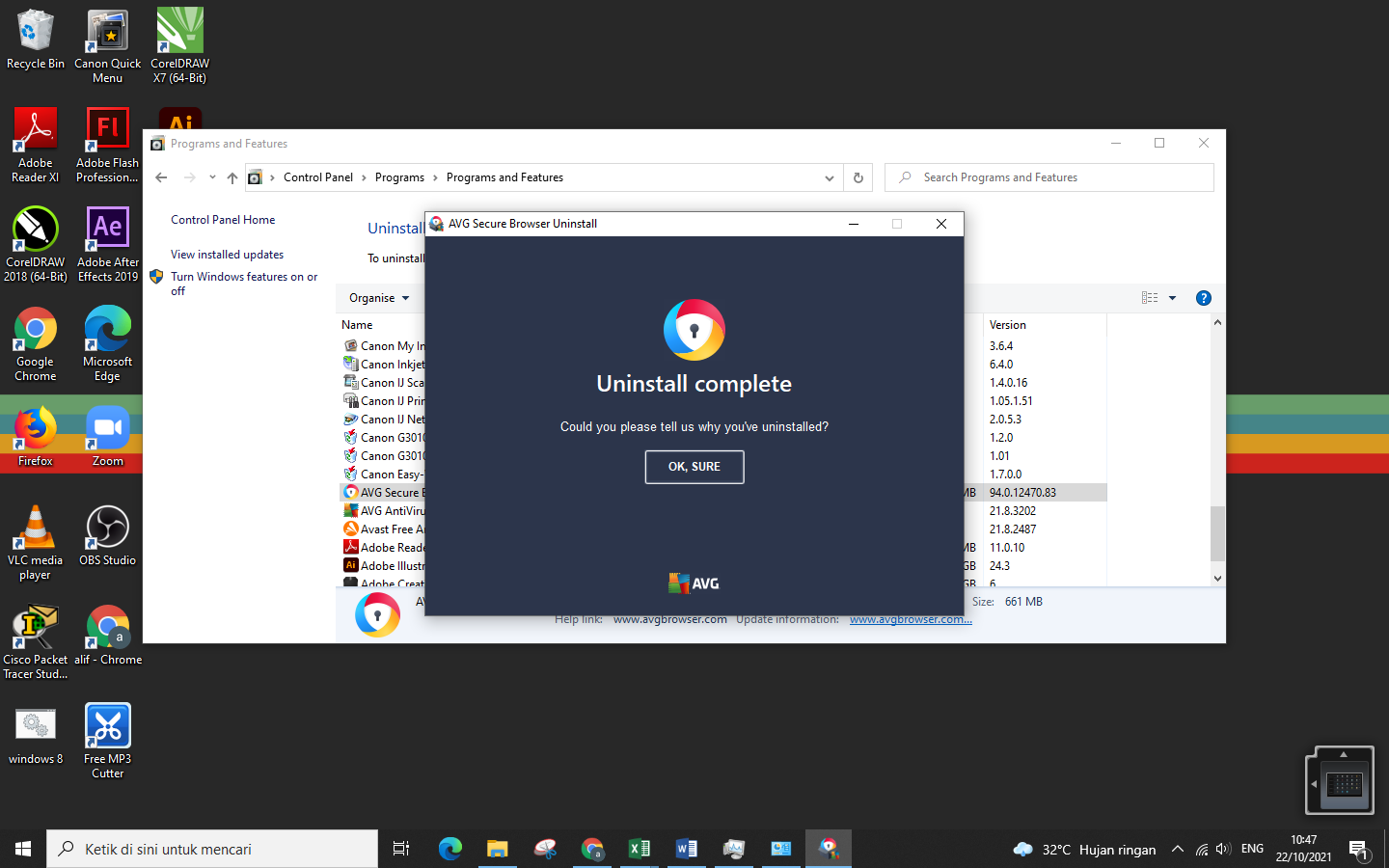 Cara uninstall AVG Secure browser di windows 10 dengan benar