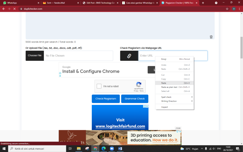 Cara cek plagiat pada website dengan mudah dan benar di windows 10