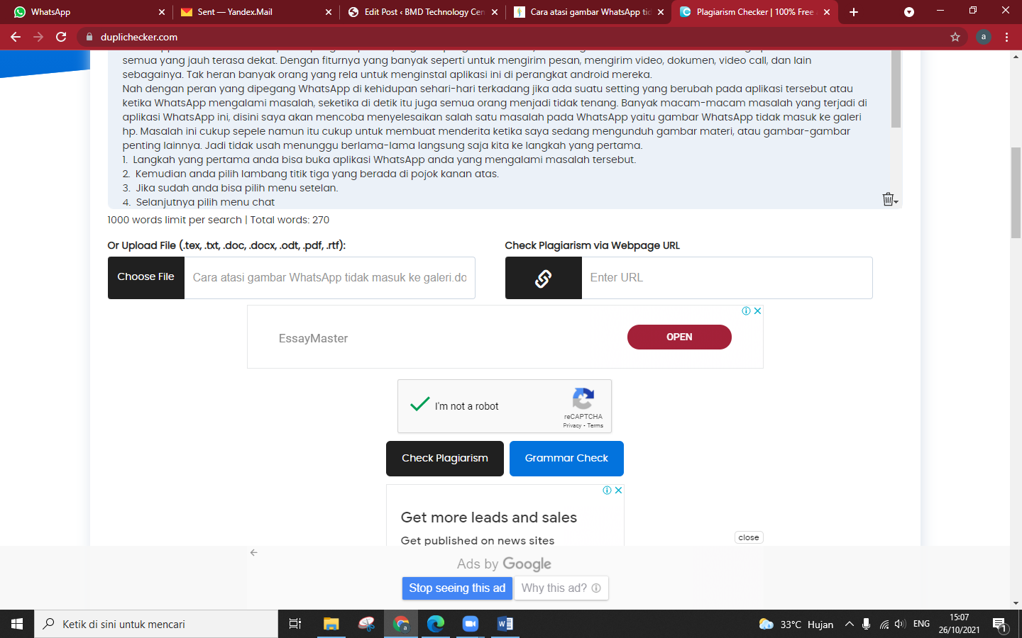 Cara cek plagiat pada website dengan mudah dan benar di windows 10